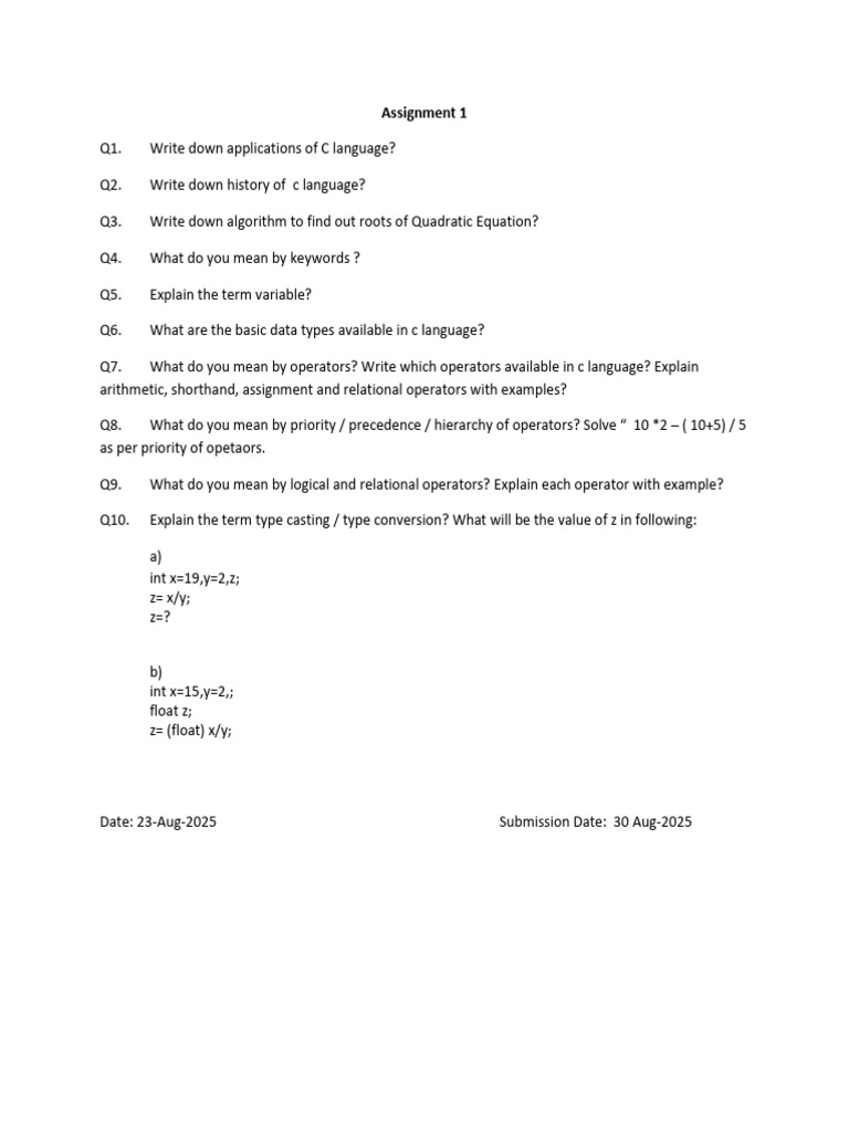 Assignment 1 c Language | PDF