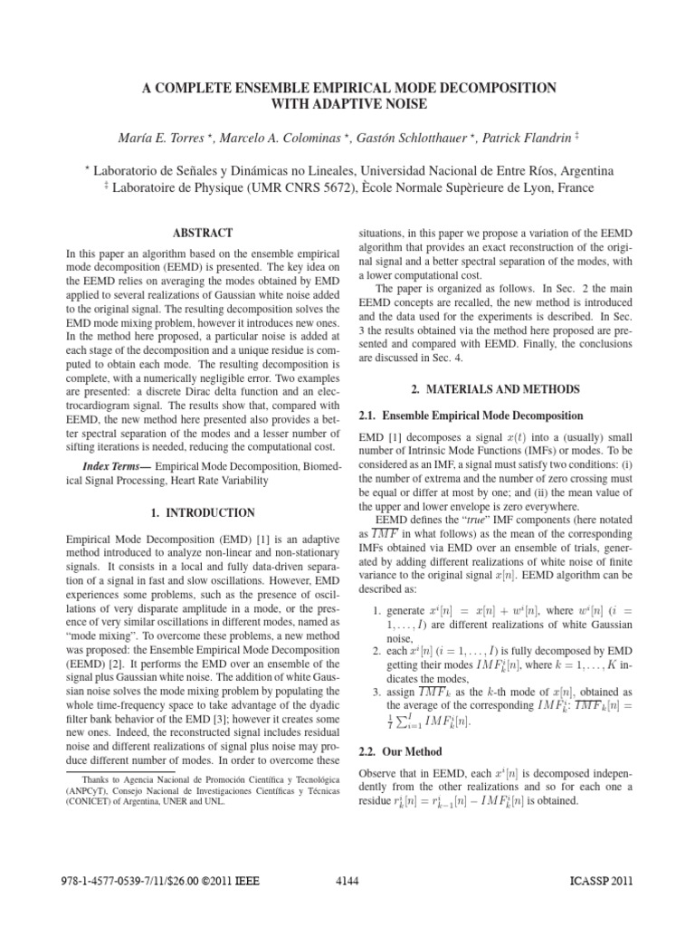 A Complete Ensemble Empirical Mode Decomposition With Adaptive Noise | PDF | Electronics ...
