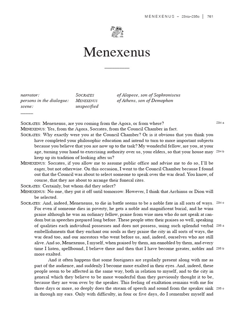 Platos Menexenus English Translation by David Horan 1 | PDF ...
