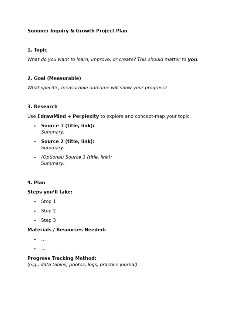 Summer Growth Project Plan Template | PDF