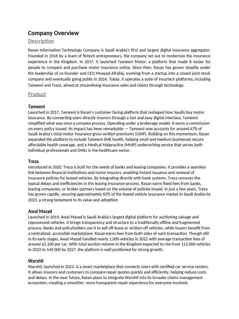 Rasan: Pioneering Digital Insurance in KSA | PDF | Insurance | Finance ...