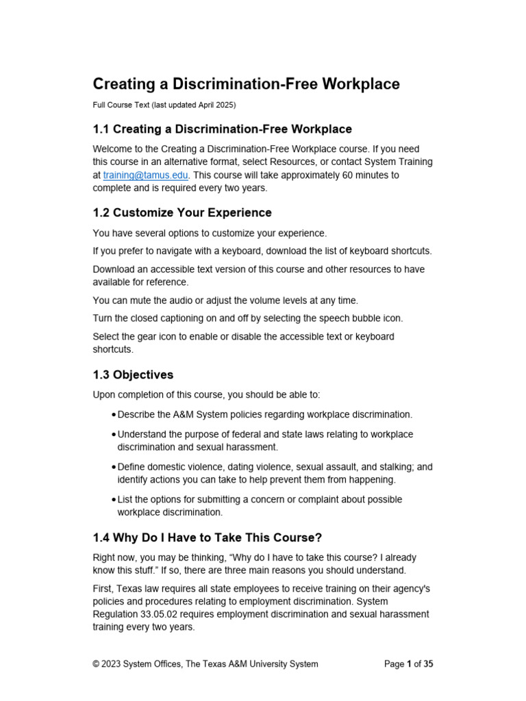 Discrimination-Free Workplace Training | PDF | Sexual Harassment ...