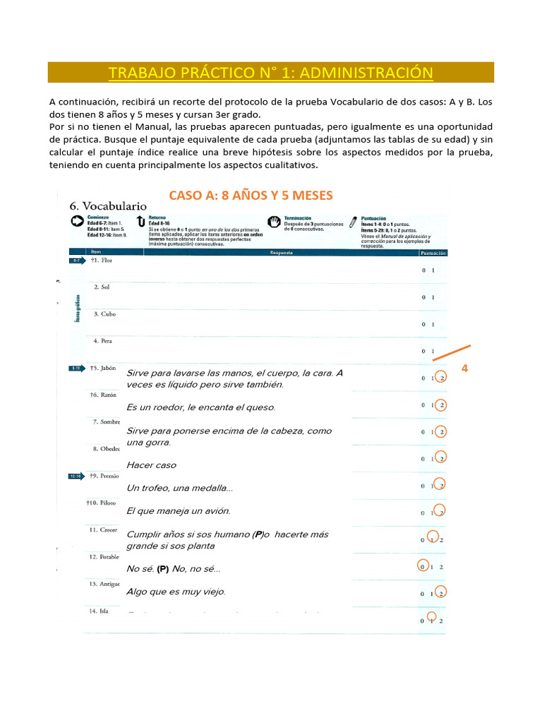 Prueba de Vocabulario en Niños de 8 Años | PDF