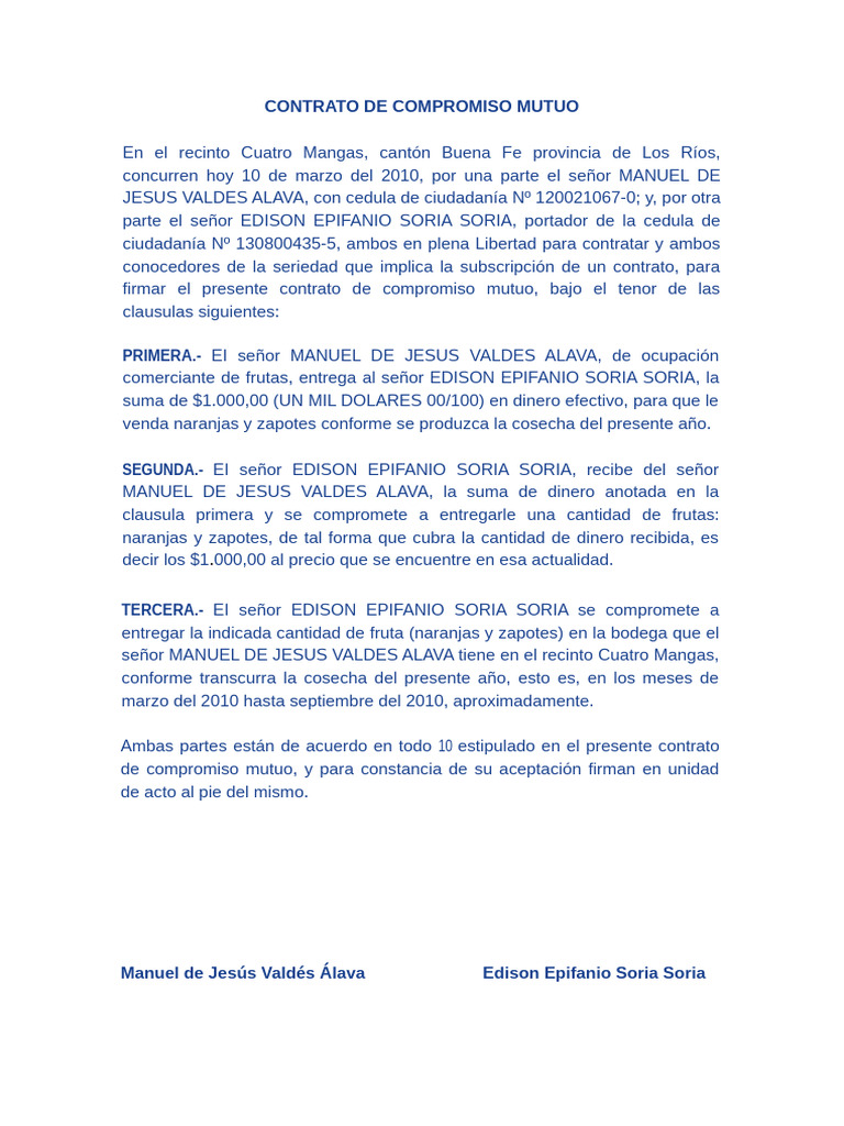 Contrato Compro Mutuo | PDF