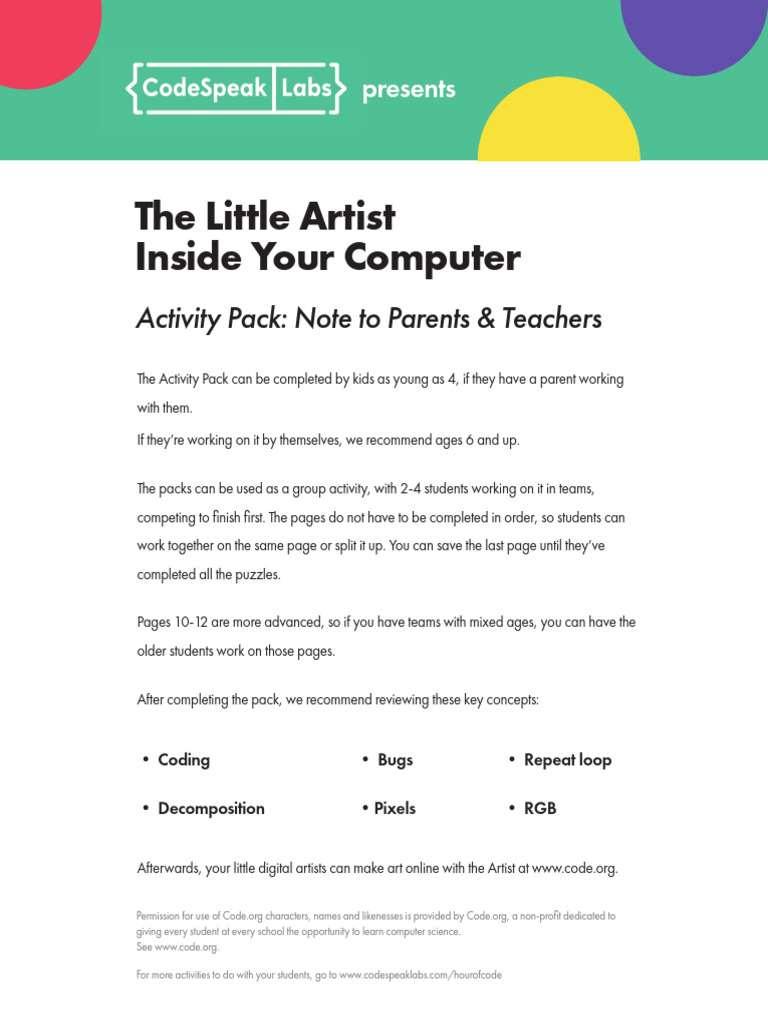 Digital Art Coding Activity Pack | PDF | Rgb Color Model