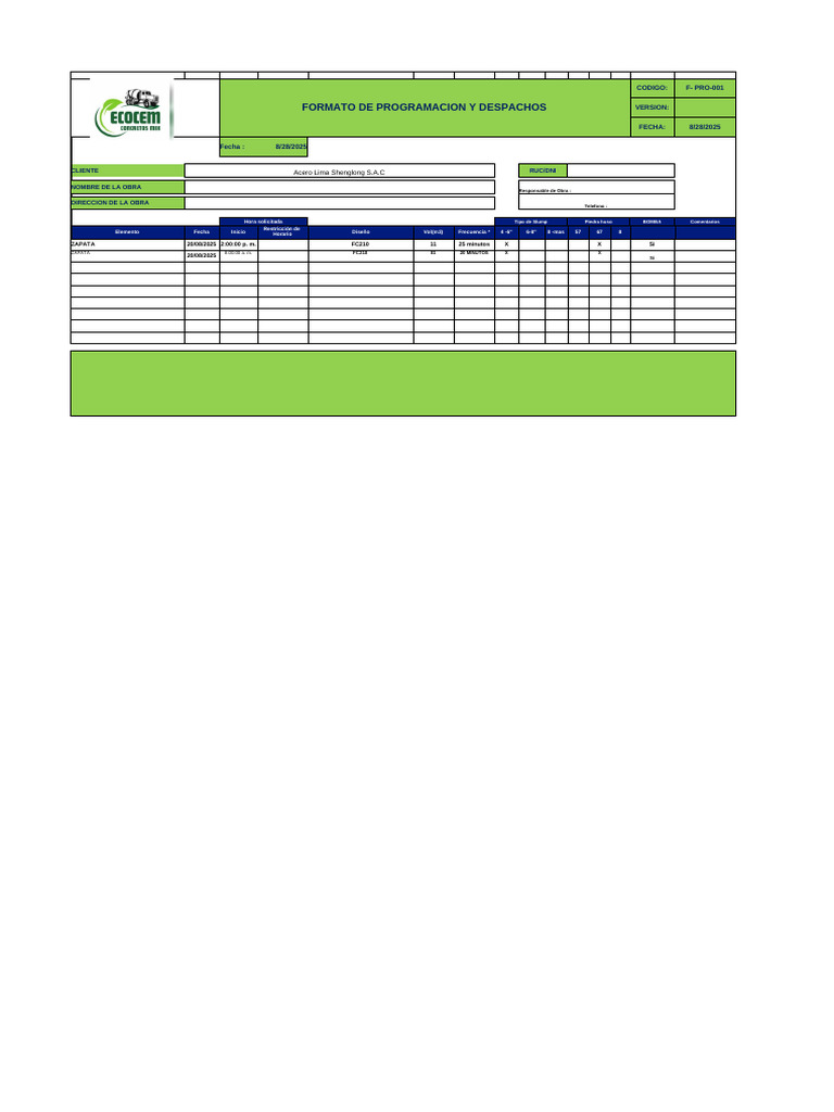 Formato - Programacion - Ecocem | PDF