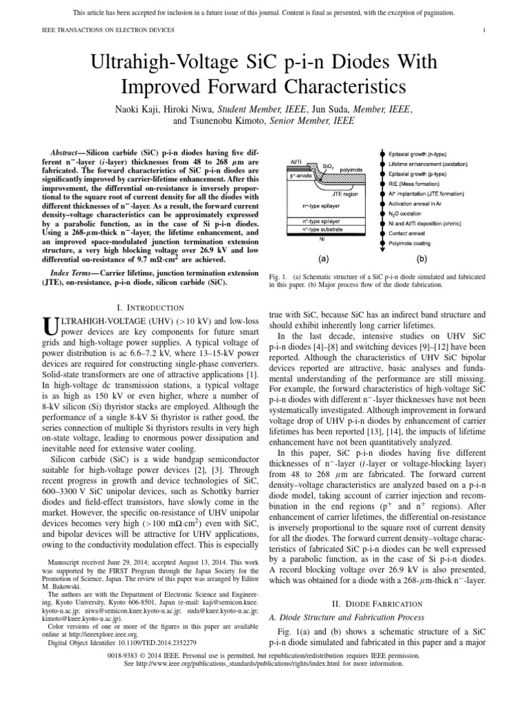 Ultrahigh-Voltage SiC P-I-N Diodes With Improved Forward ...