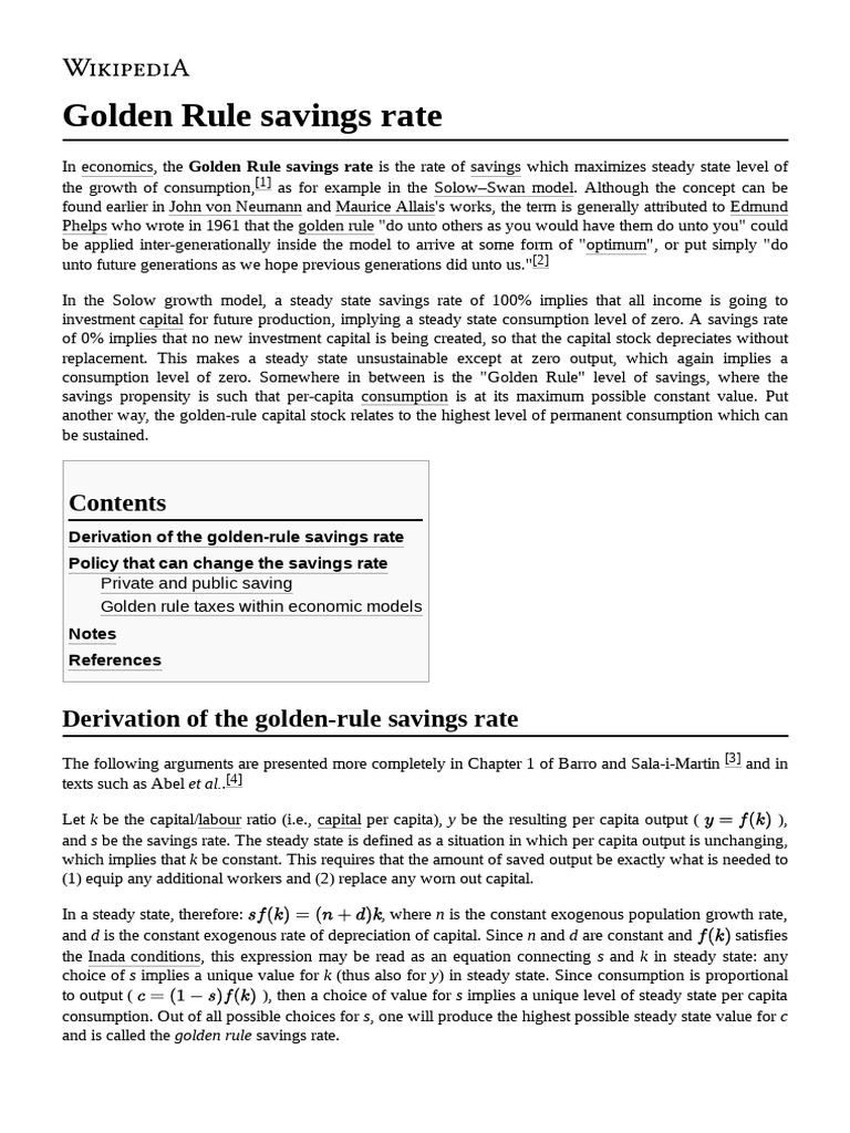 Golden Rule Savings Rate (Phelps 1961) 4pp @wiki2021en | PDF ...