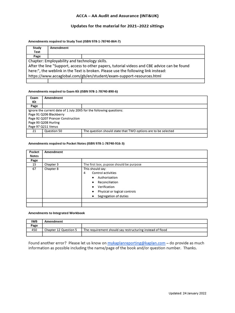 AA - Material Update and Errata | PDF