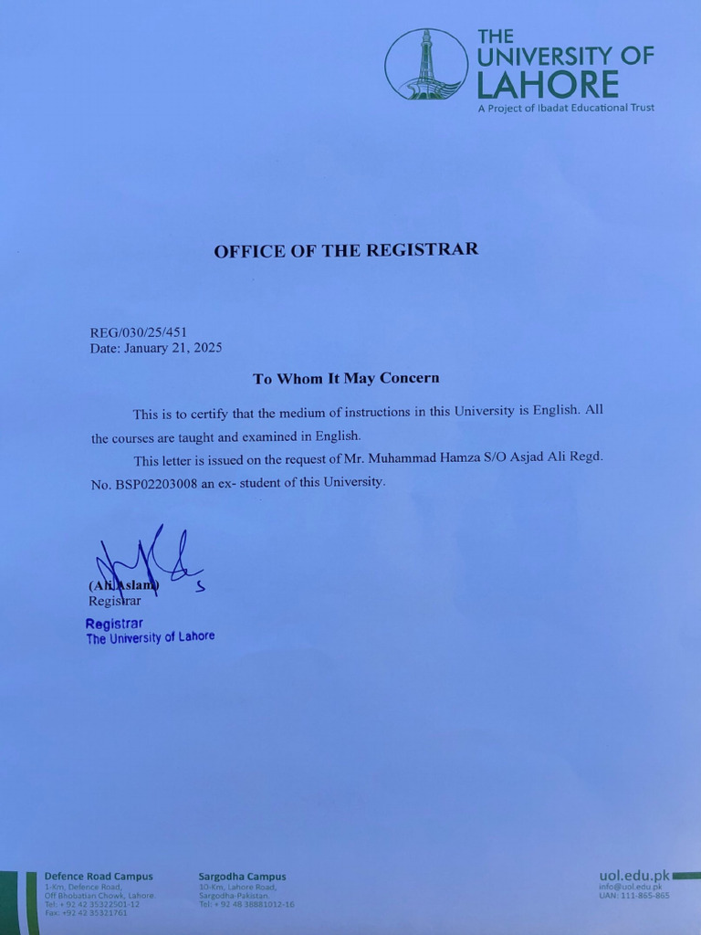 M HAMZA - English Proficiency Certificate | PDF