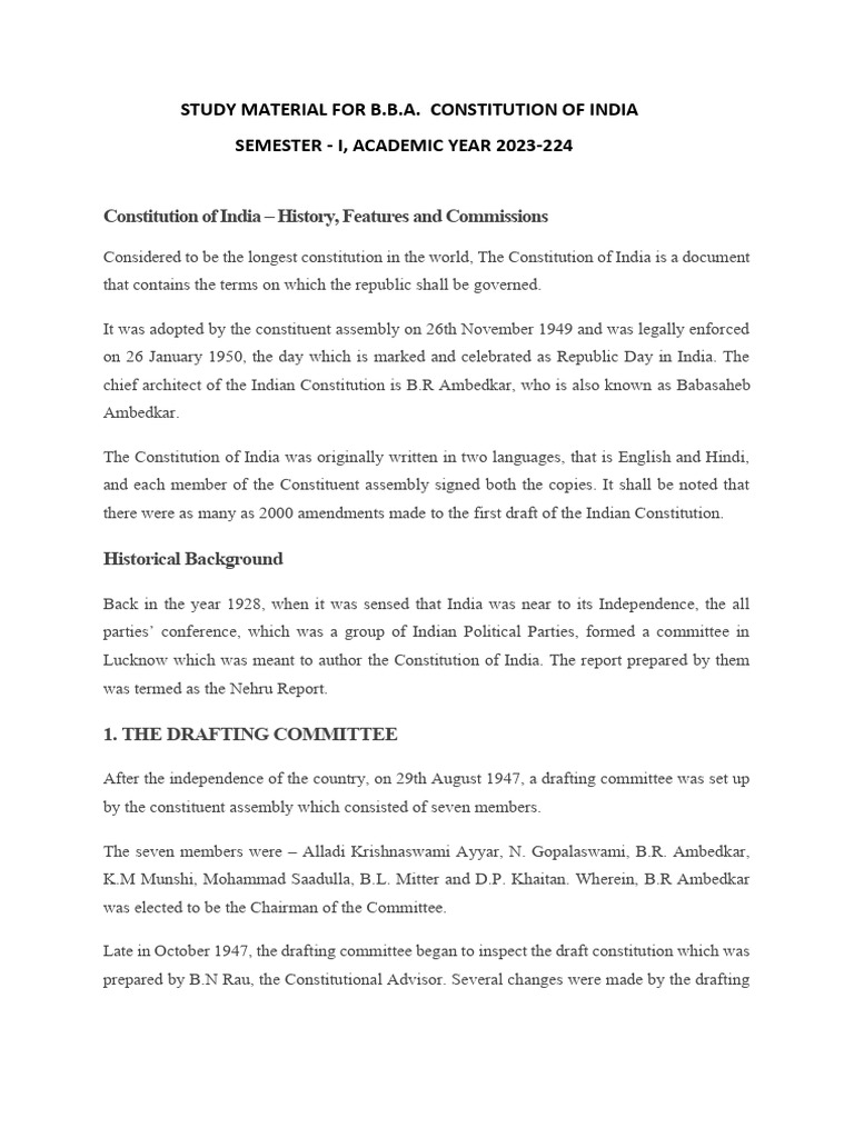 B.B.A. Study Guide: Indian Constitution | PDF | Constitutional ...