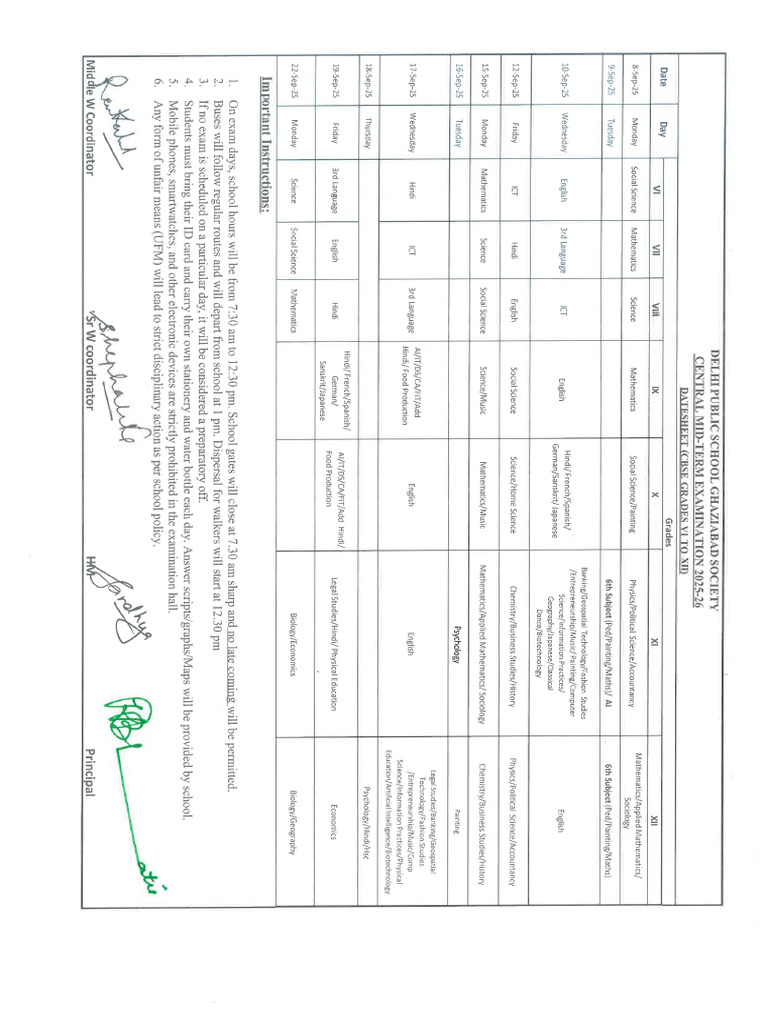 Mid Term Exam Date Sheet 2025 | PDF