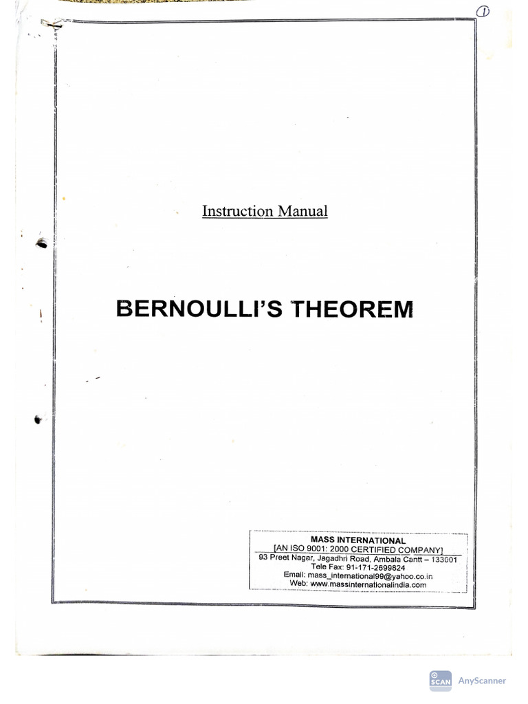 Bernoulli's Theorem Lab Manual | PDF