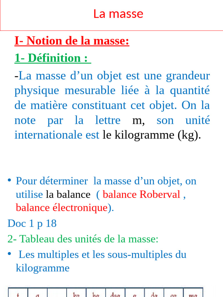 Définition et Mesure de la Masse | PDF