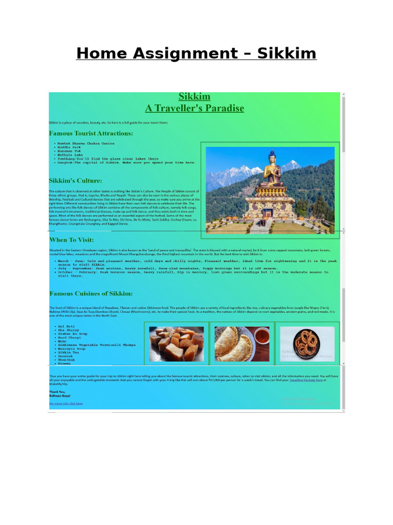 HTML Assignment - Sikkim | PDF