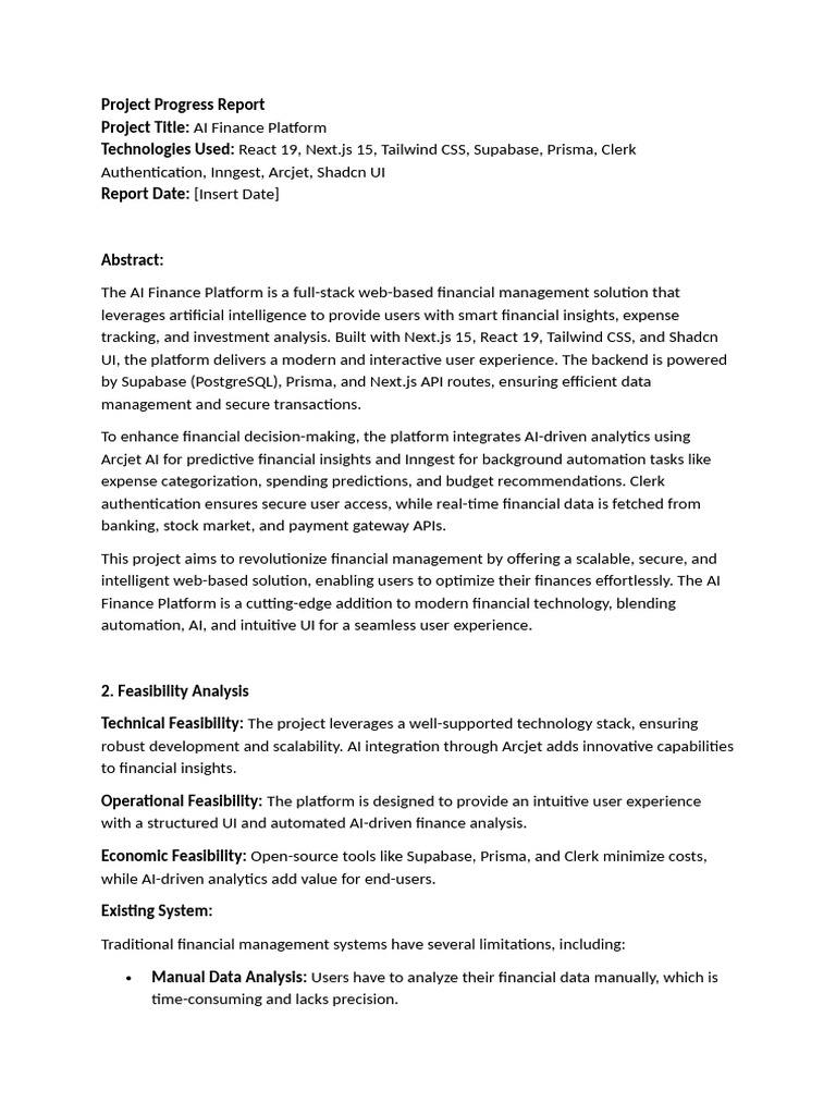 AI Finance Platform Progress Report | PDF | Artificial Intelligence ...