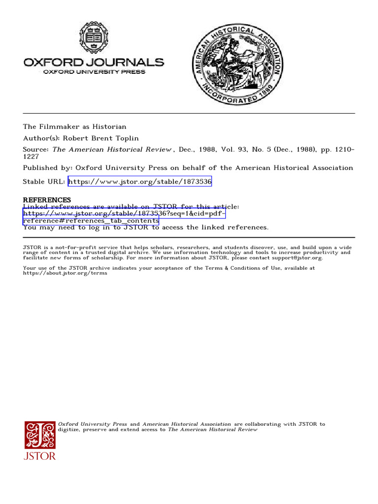 Toplin FilmmakerHistorian 1988 | PDF | Alger Hiss | Documentary Film