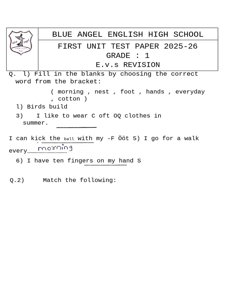 STD 1 Evs Revision | PDF