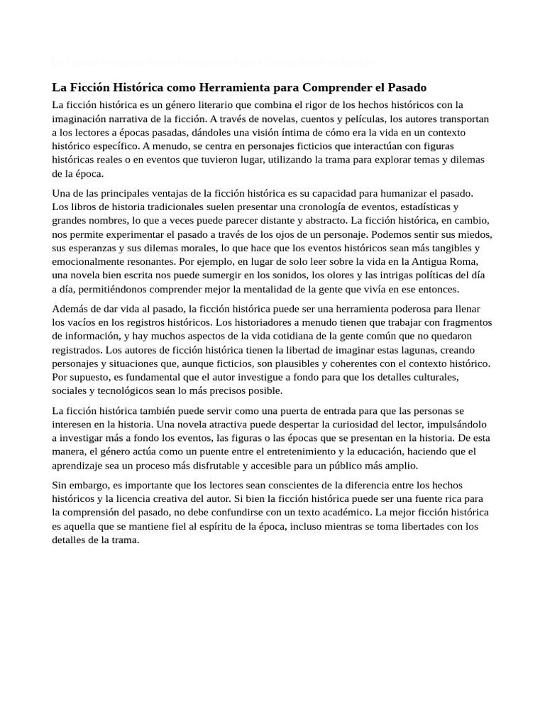 La Ficción Histórica Como Herramienta para Comprender El Pasado | PDF ...