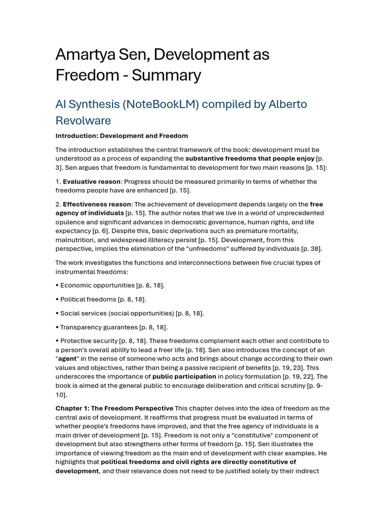 Amartya Sen's Development as Freedom Summary | PDF | Poverty | Poverty ...