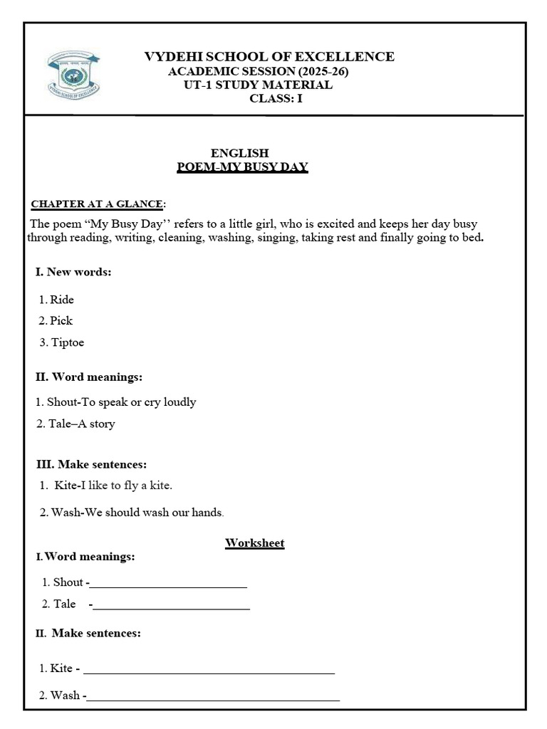 Class 1 English Sentence Practice | PDF