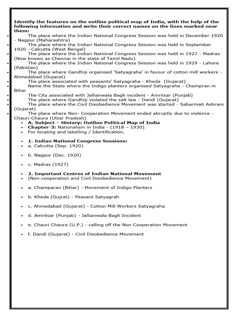 Map Work: Nationalism in India | PDF | Mahatma Gandhi | Decolonization