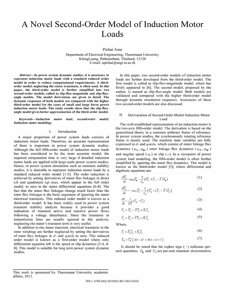 Second-Order Models for Induction Motors | PDF | Electromagnetic ...
