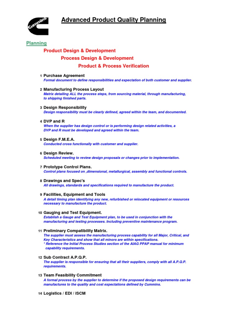 APQP Checklist Combined Rev 5 - 2 | PDF | Packaging And Labeling ...