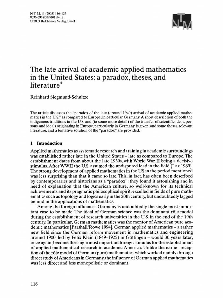 Late Arrival of Applied Mathematics in U.S. | PDF | Mathematical ...