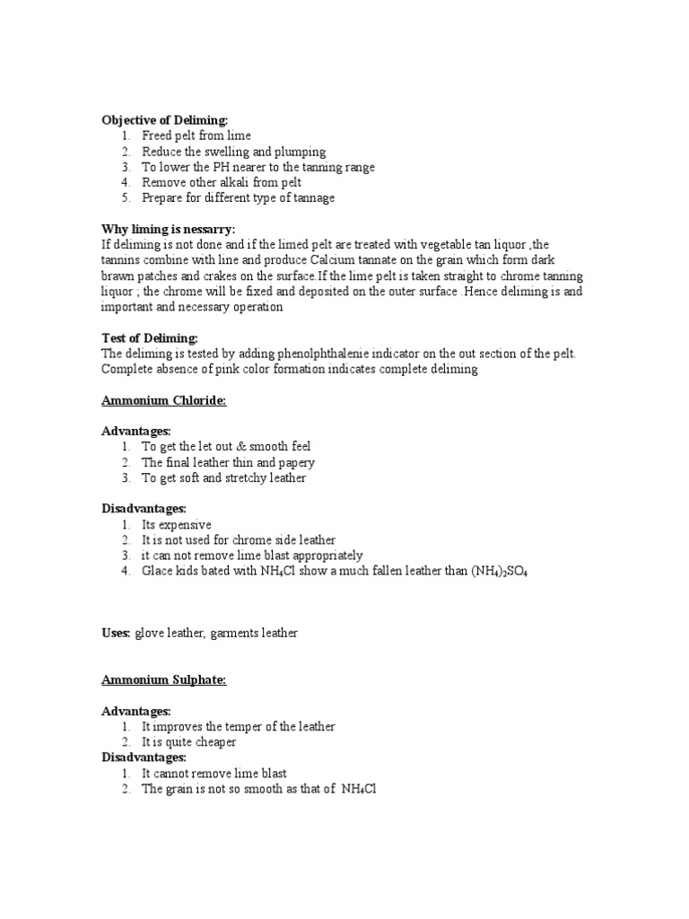 Deliming Agents and Their Uses in Leather Processing | PDF | Leather ...