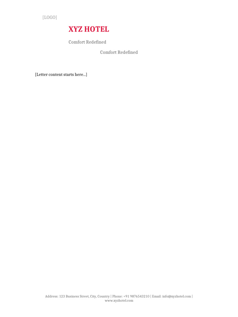 XYZ Hotel Letterhead Template | PDF