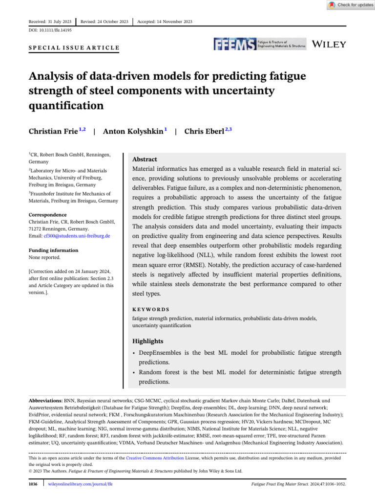 Frie Et Al. - 2024 - Analysis of Data-Driven Models For Predicting Fatigue Strength of Steel ...