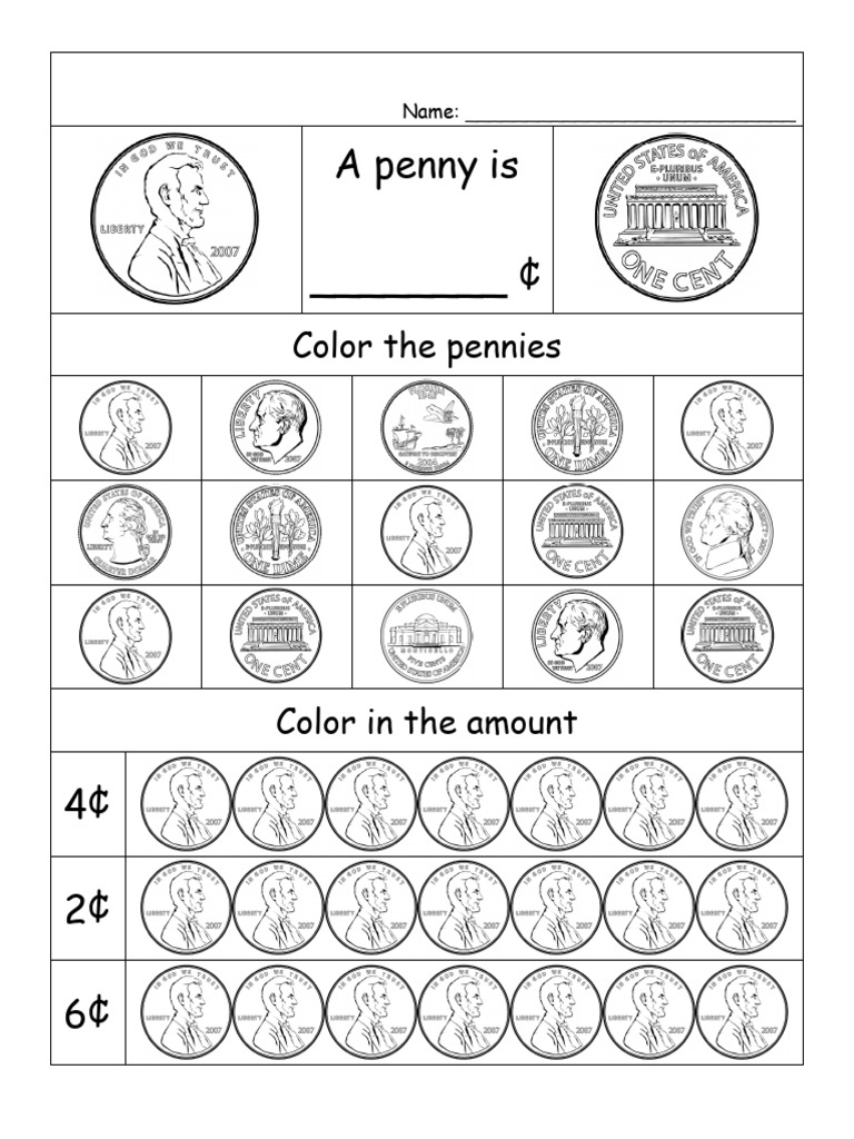A Penny Is - : Color The Pennies | PDF