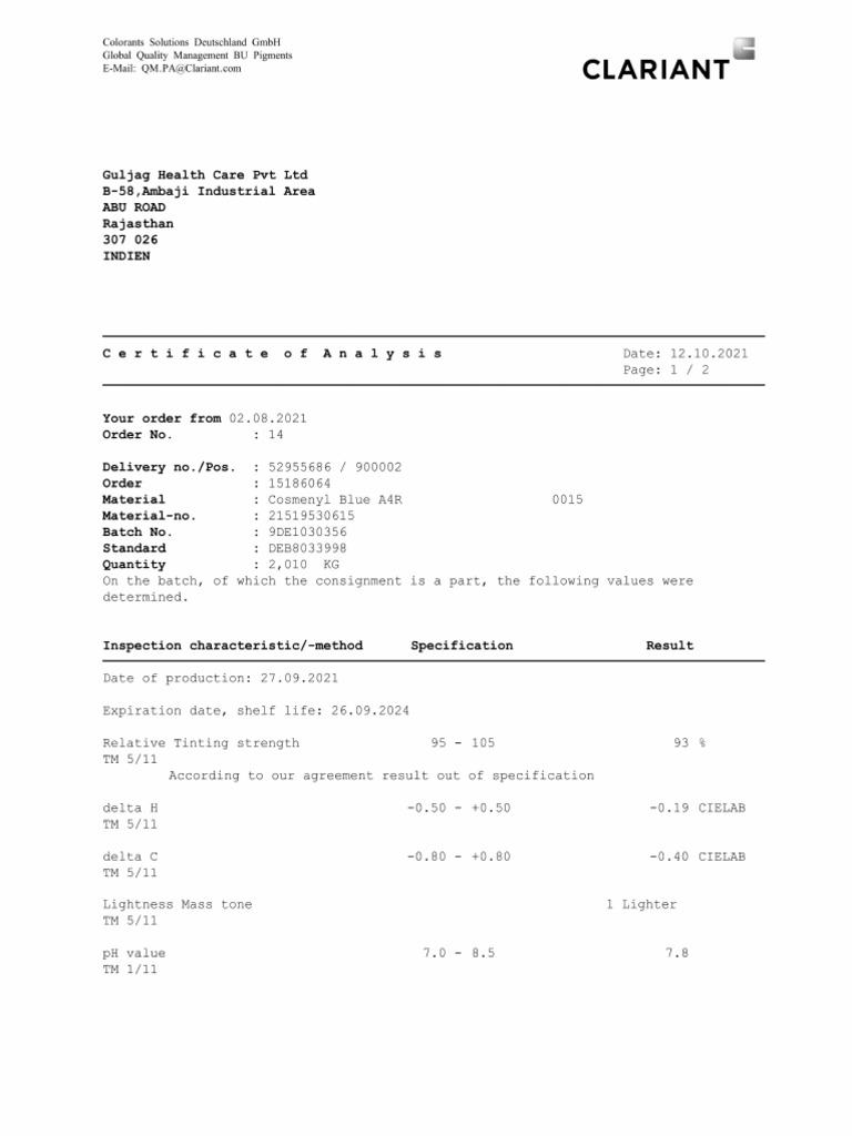 Cosmenyl Blue A4R-COA | PDF