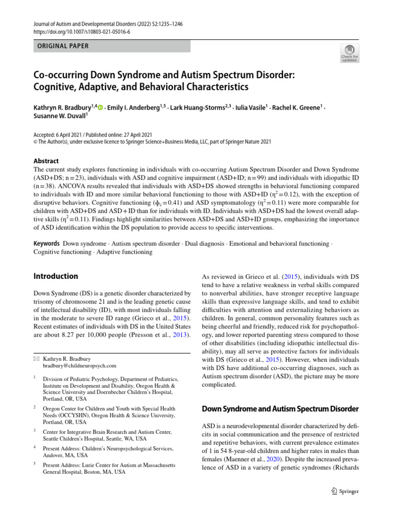 ASD and Down Syndrome: Cognitive and Behavioral Insights | PDF | Autism ...