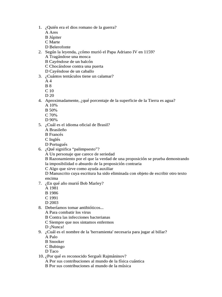 Preguntas de trivia variadas y curiosidades | PDF | España
