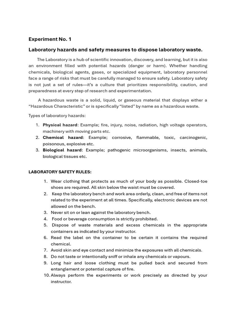 Laboratory Hazards and Safety 1 | PDF | Hazards | Waste
