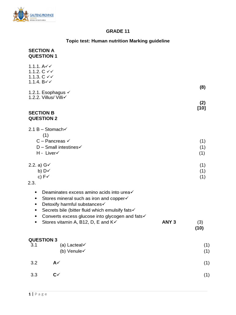 Grade 11 Human Nutrition Test Guide | PDF | Nutrition | Diet & Nutrition
