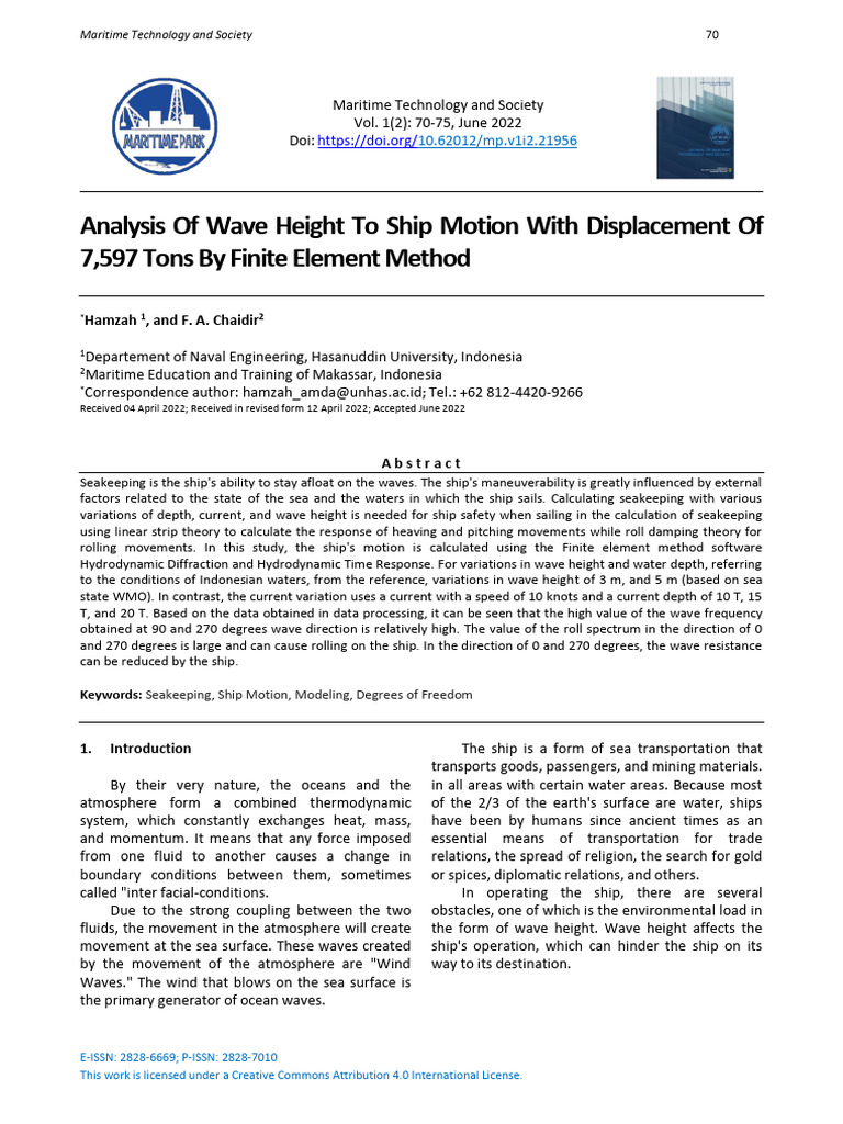 Analysis of Wave Height To Ship Motion With Displacement Ship by Finite ...