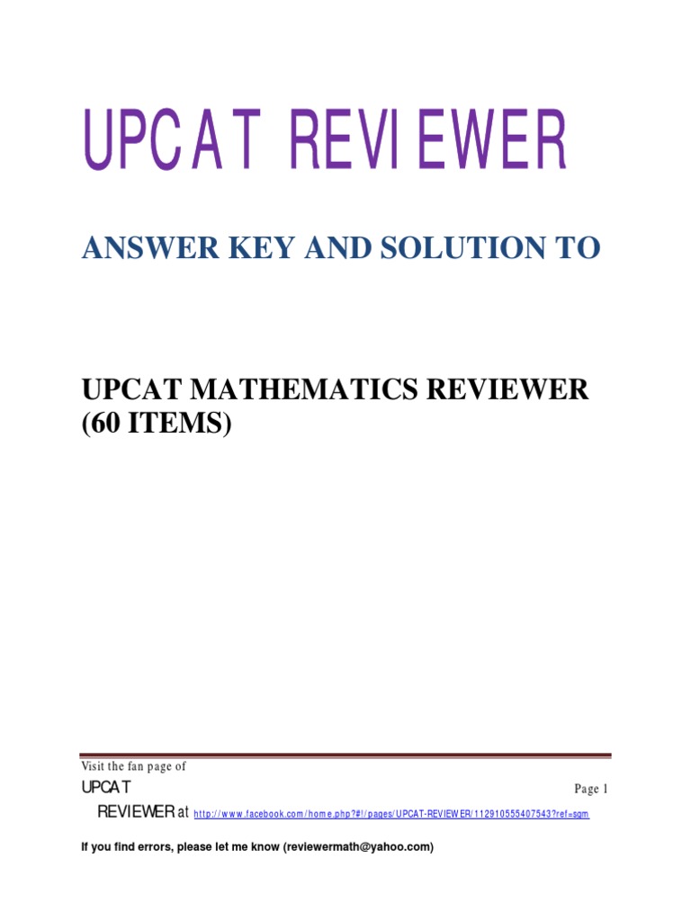 Solution To UPCAT Math Reviewer | PDF