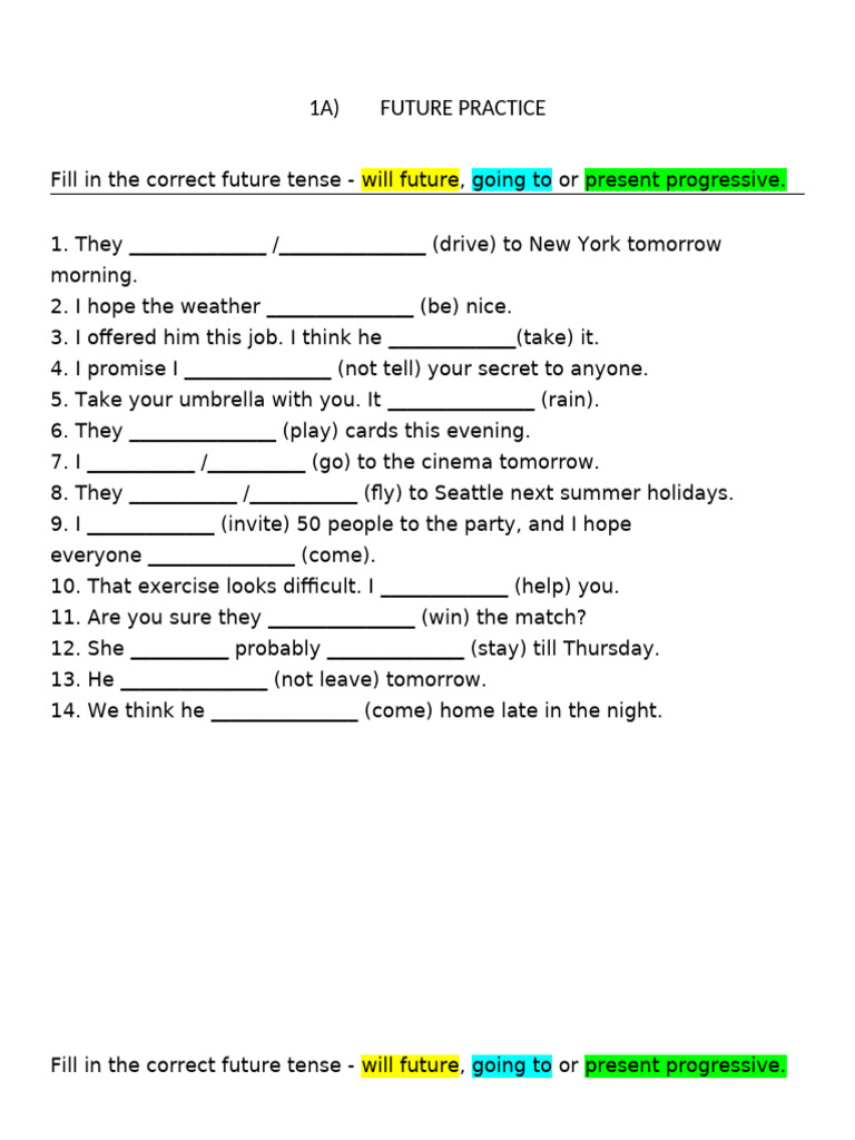 Future Tense Practice Exercises | PDF