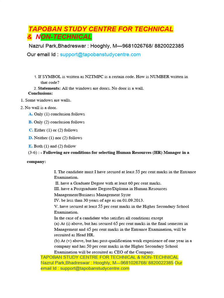 Reasoning Practice Set 01 New | PDF