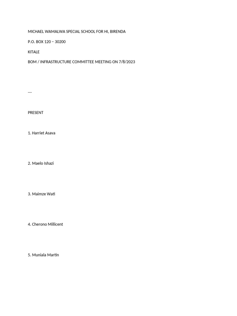BOM Meeting Minutes for Michael Wamalwa School | PDF