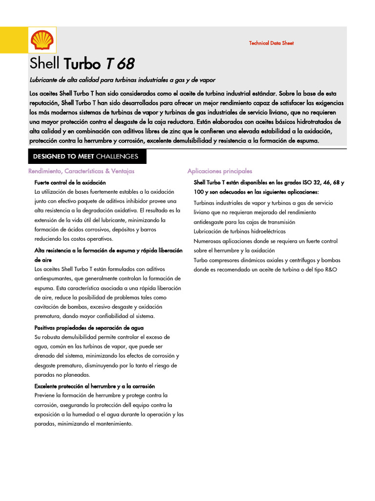 Shell Turbo T 68: Lubricante para Turbinas | PDF | Turbocompresor ...