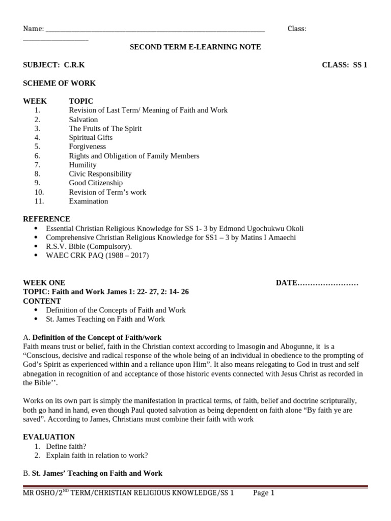 SECOND TERM CHRISTIAN RELIGIOUS KNOWLEDGE 2nd Term | PDF | Spiritual ...
