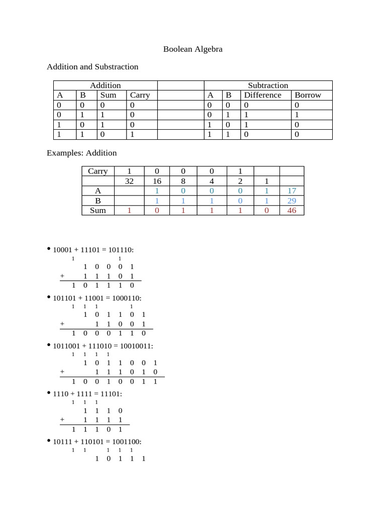 Binary Addition and Subtraction | PDF | Subtraction | Number Theory