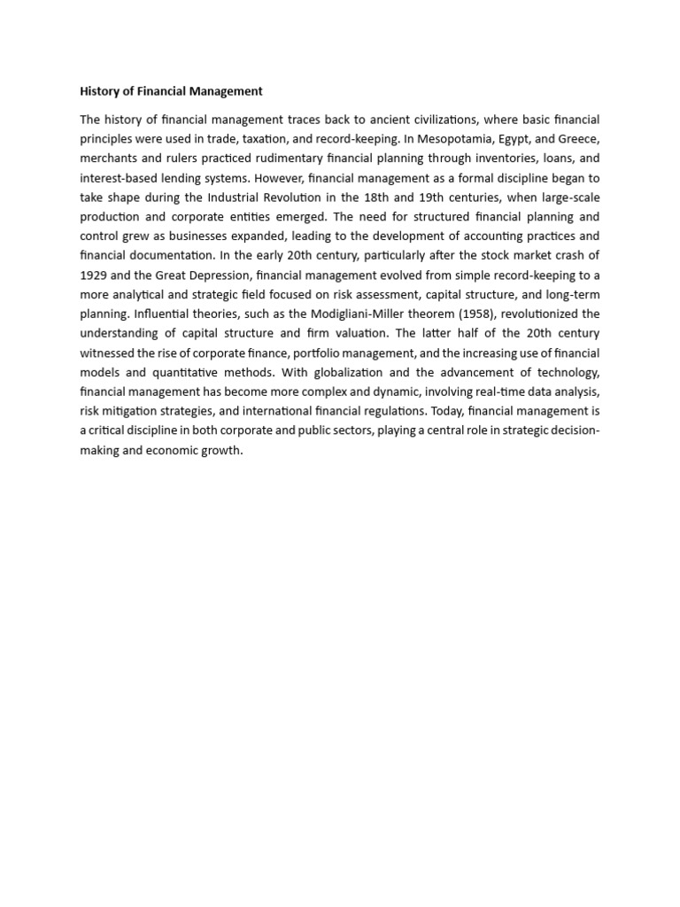 Evolution of Financial Management History | PDF