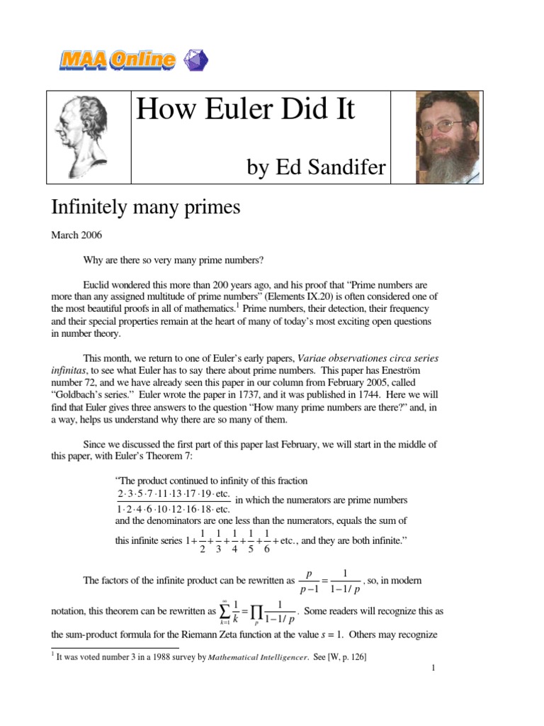 How Euler Did It 29 Infinitely Many Primes | PDF | Series (Mathematics ...