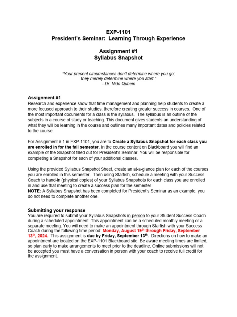 Syllabus Snapshot Assignment Guide | PDF