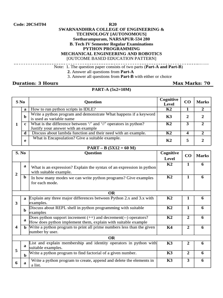 r20 IV Sem Python Set-1-E | PDF | Python (Programming Language) | Computer Science